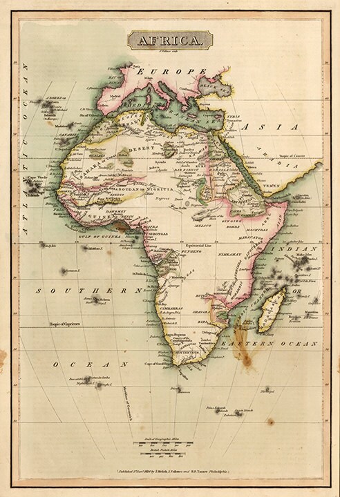 Map of Africa, 1814. Vintage Restoration Hardware Home Deco Style Old ...