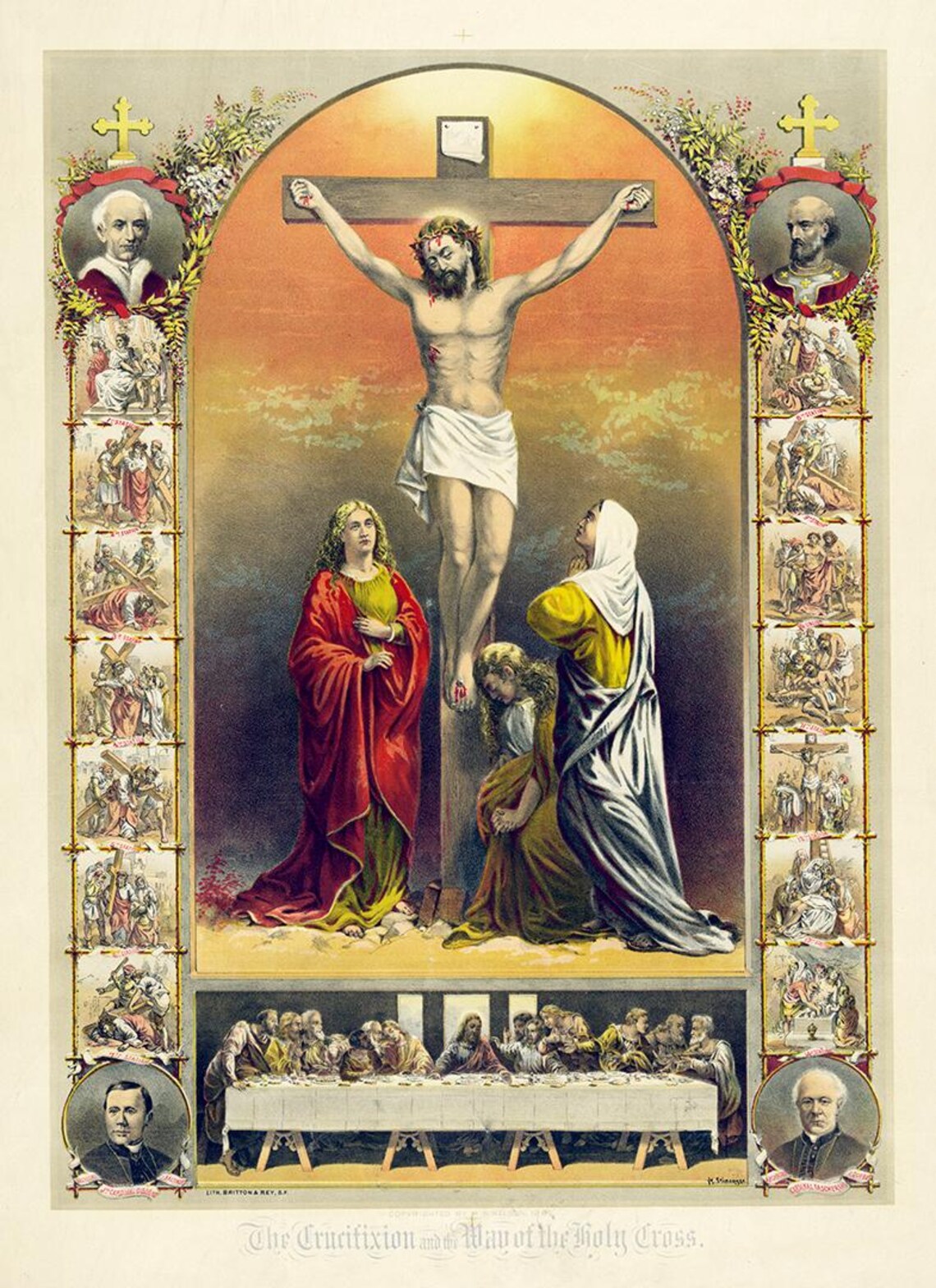 The Crucifixion and the Way of the Holy Cross. Vintage Wall Print ...