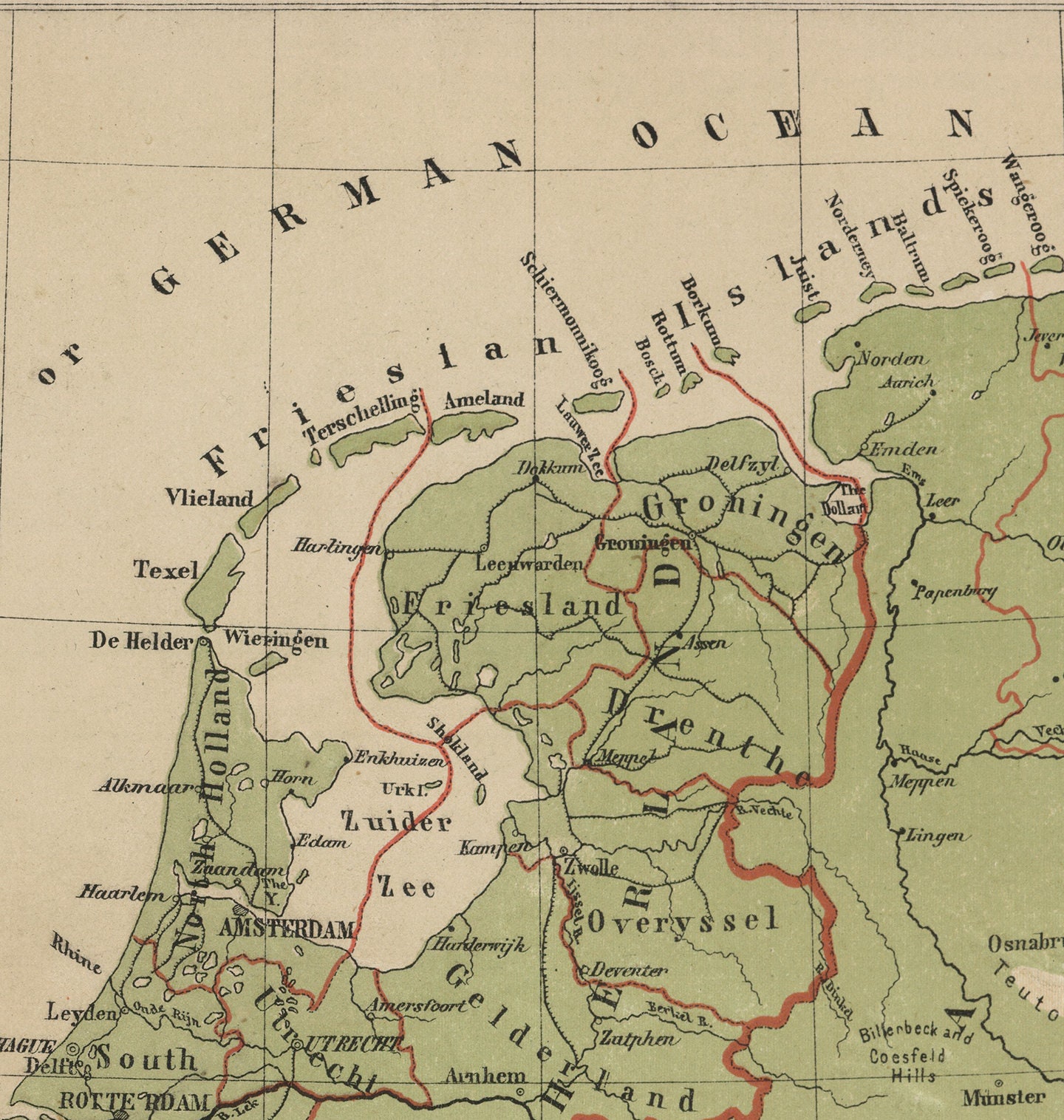 Map of Netherlands and Belgium, 1880. Vintage Home Deco Style Old Wall ...