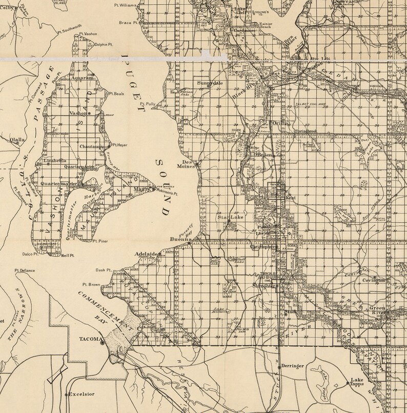 Map of King County Washington WT 1888. Vintage Restoration - Etsy