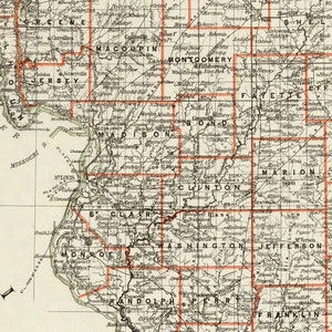 Map of State of Illinois 1878. Vintage Home Deco Style Old Wall ...