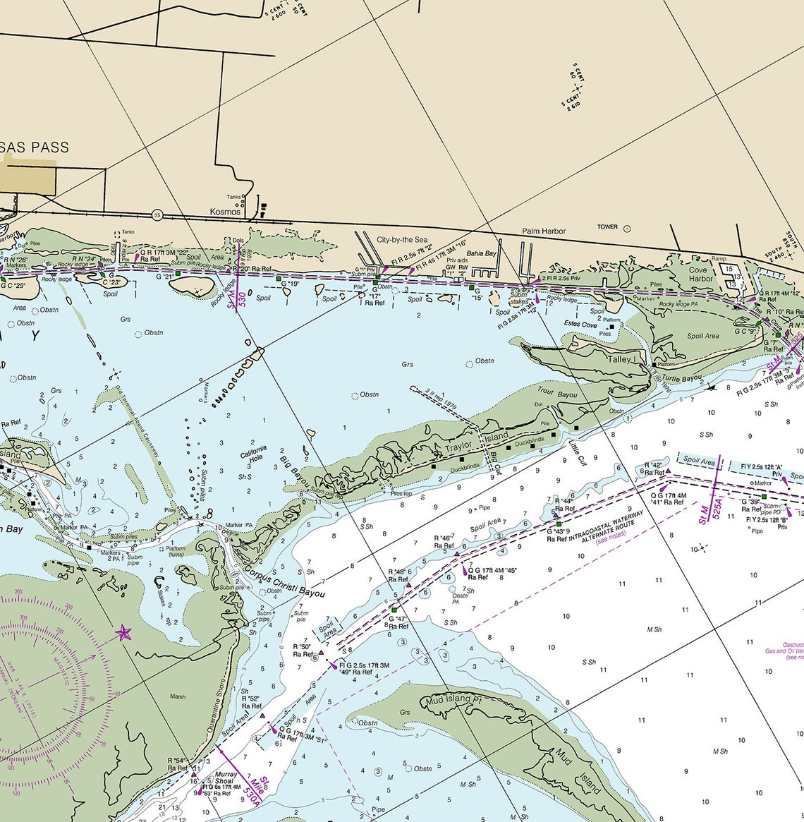 Nautical charts of Carlos Bay to Redfish Bay including Copano | Etsy