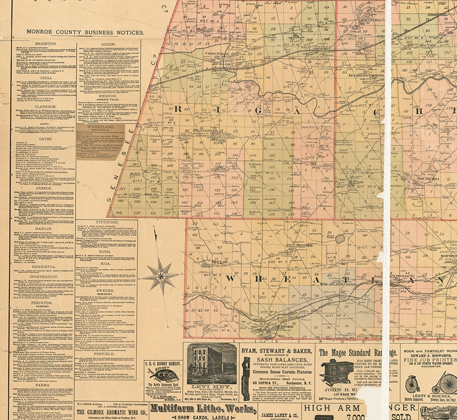 Map of Monroe County New York NY 1887 Restoration Hardware | Etsy