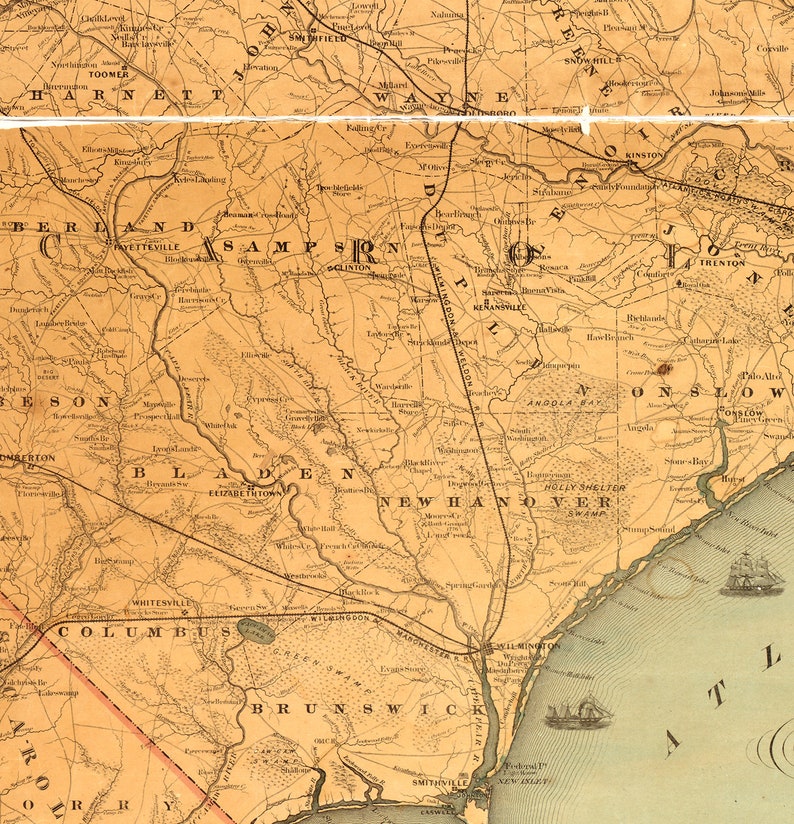 Map of Eastern North Carolina With Part of Virginia and South Carolina ...
