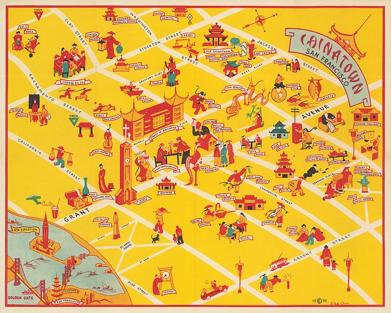 Pictorial Map of San Francisco Chinatown California CA. | Etsy