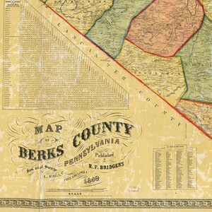 Map of Berks County, Pennsylvania, PA 1860. Reproduction Vintage ...