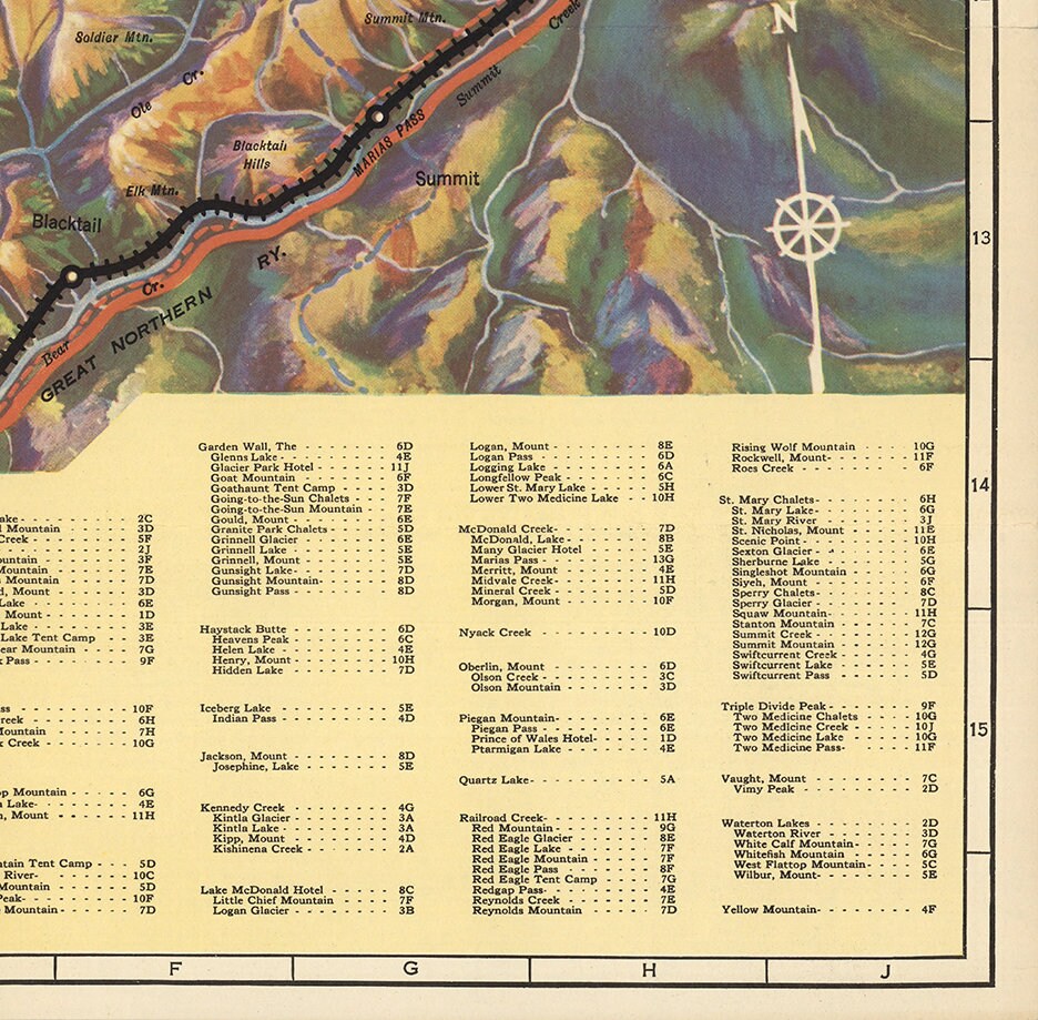Pictorial Map of Great Northern Railway Glacier National - Etsy