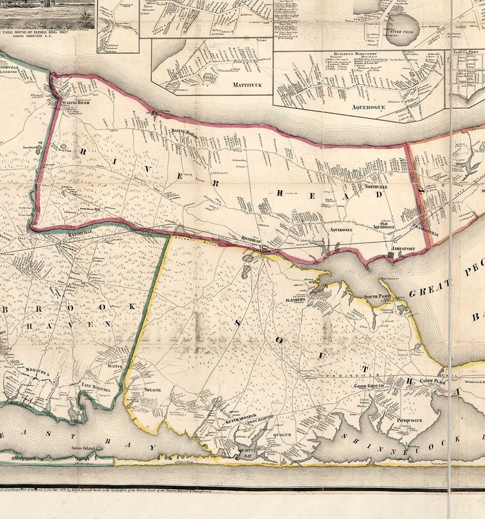 Map of Suffolk County Long Island New York NY 1858. Vintage | Etsy