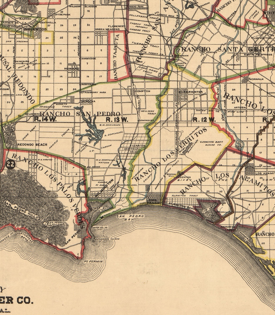 Mapa del Condado de Los Ángeles California CA 1900. Vintage - Etsy España