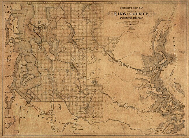 Map of King County Washington WT. 1888. Vintage restoration | Etsy