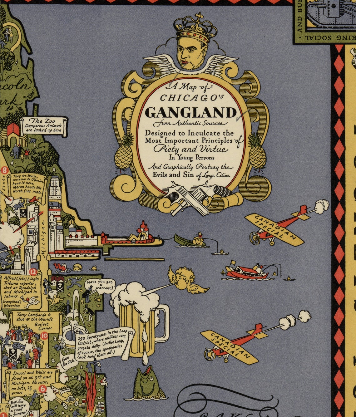 Map of Chicago's Gangland. Vintage Home Deco Style Old - Etsy