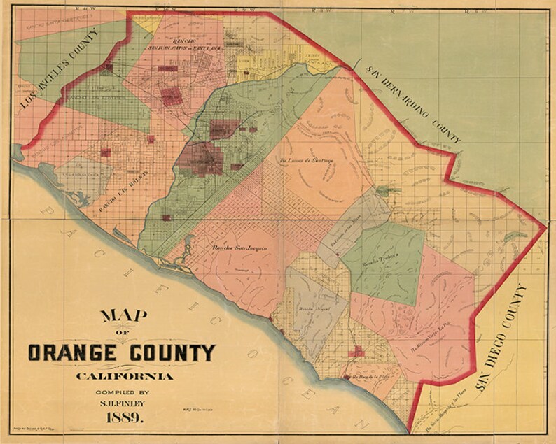 Mapa del Condado de Orange California 1889. Restauración | Etsy