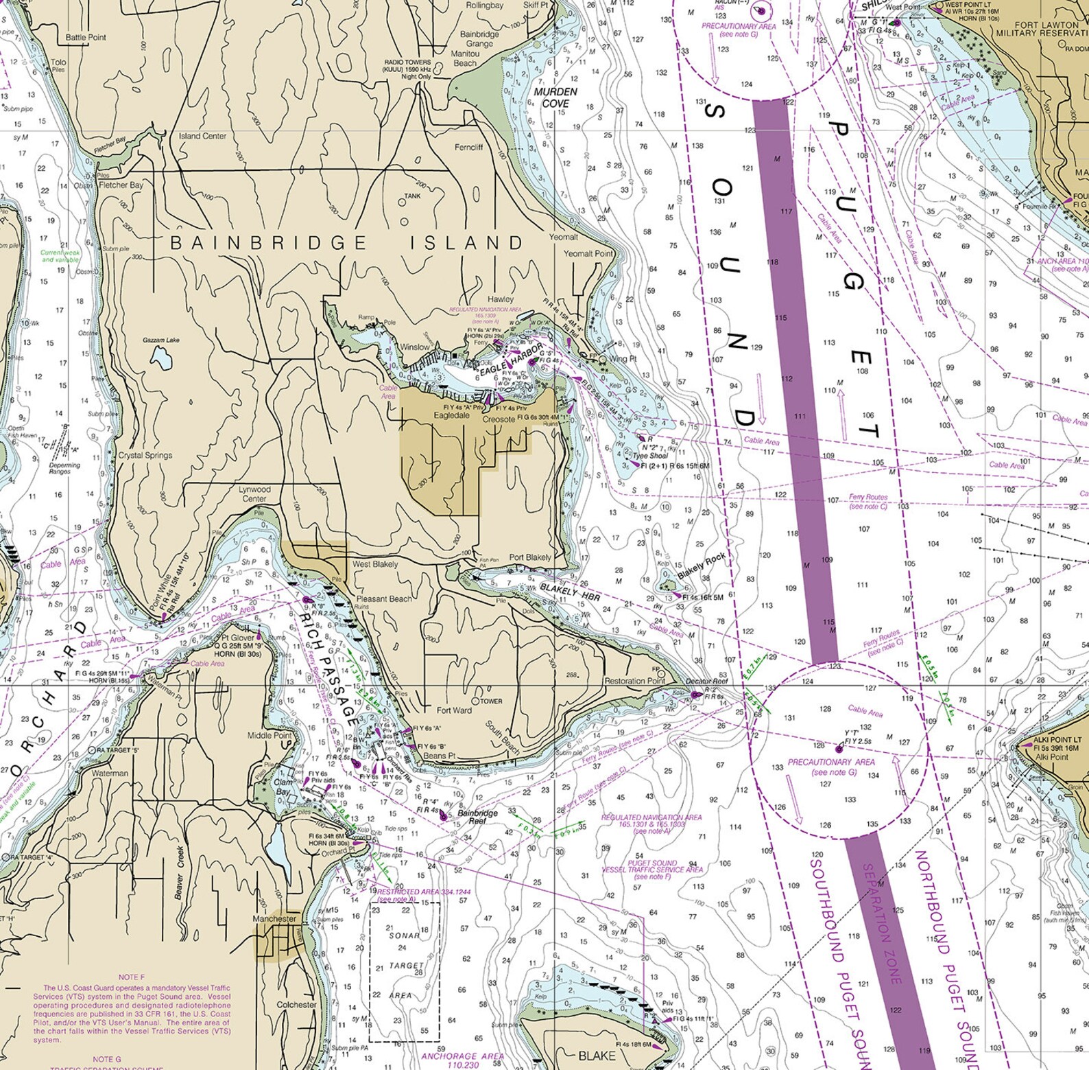 Puget Sound Shilshole Bay to Commencement Bay Washington Nautical Wall ...