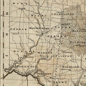 Map of Ohio OH Including County Line, 1820. Vintage Restoration ...