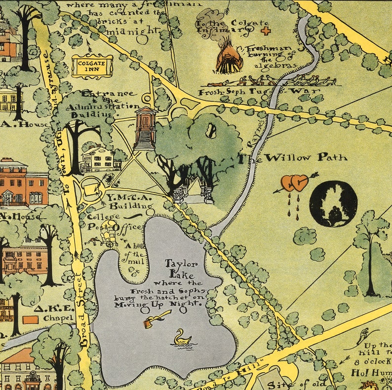 Map of Colgate University. 1927. Vintage home Deco Style old | Etsy