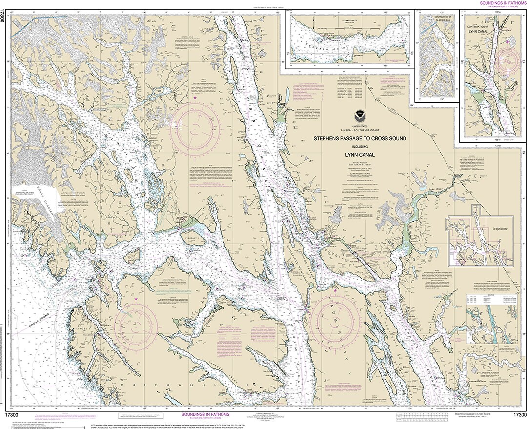 NOAA Nautical Charts of Stephens Passage to Cross Sound, Including Lynn ...
