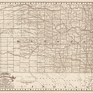 Railroad and Township Map of Kansas., 1882. Home Deco Style Old Wall ...