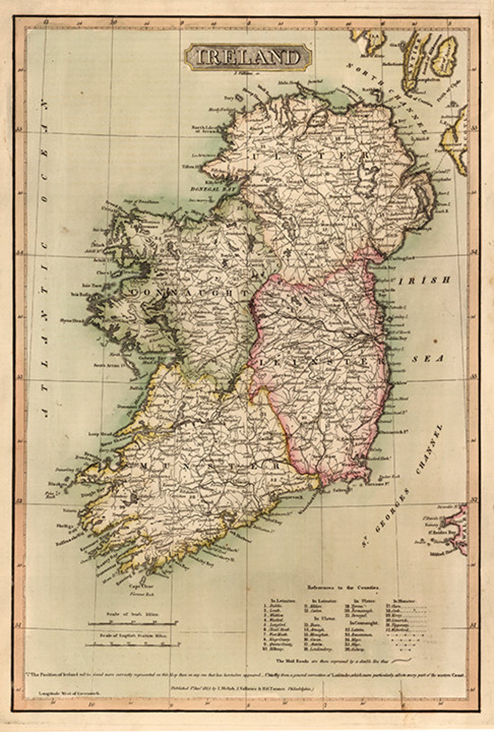 Map of Ireland 1814. Vintage Restoration Hardware Home Deco Style Old ...