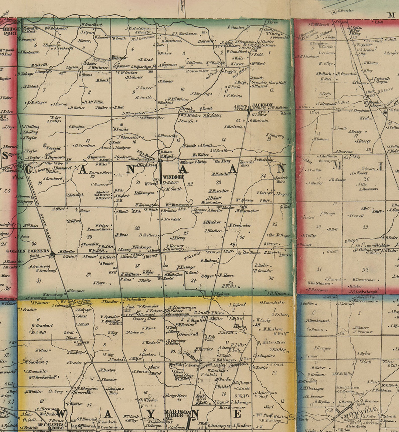 Map of Wayne County Pennsylvania PA 1856. Vintage - Etsy