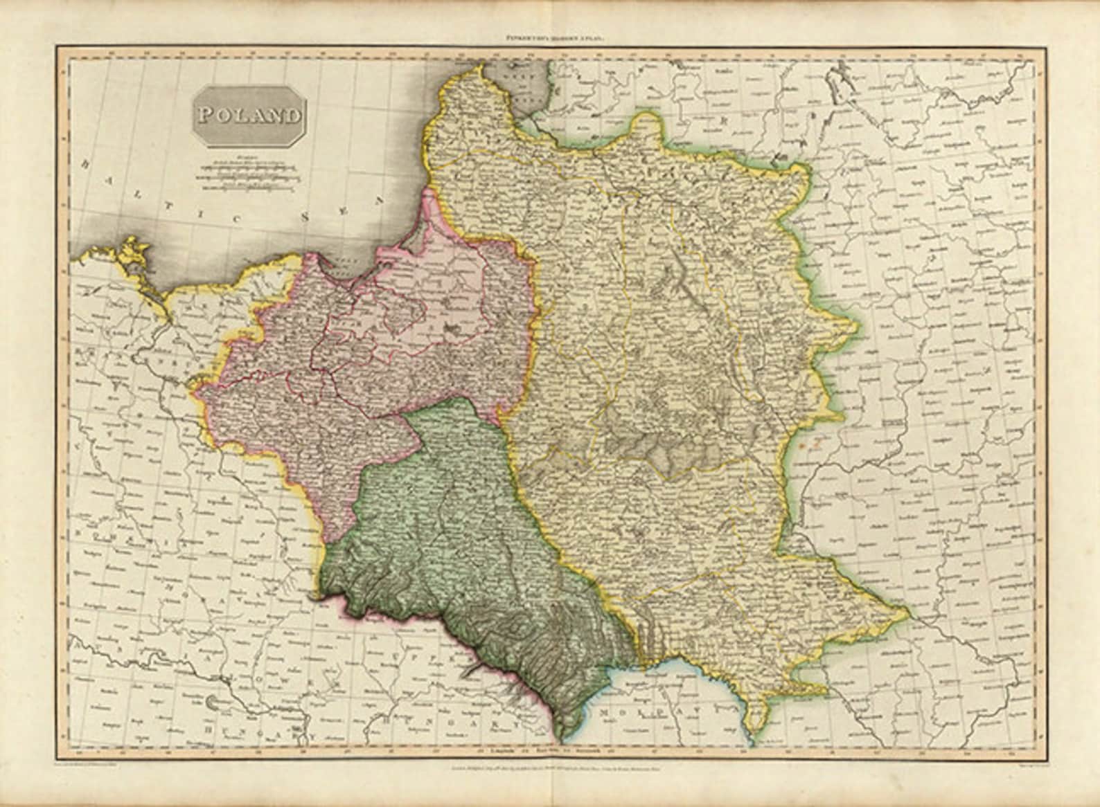 Old Map of Poland, 1814. Vintage Restoration Hardware Home Deco Style ...
