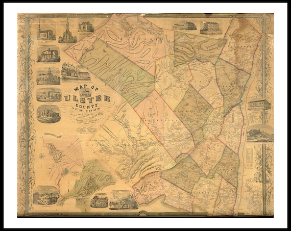 Map of Ulster County New York NY 1854. Vintage Home Style Old | Etsy