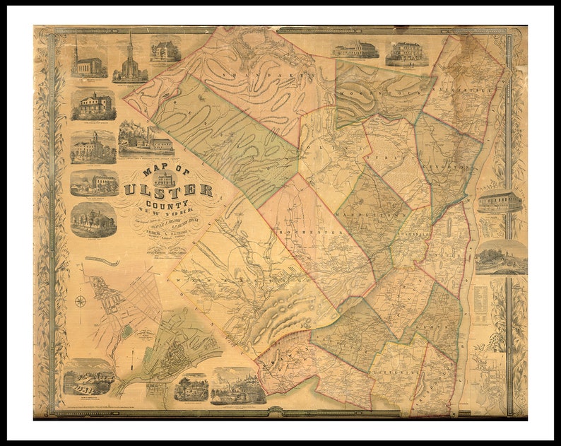 Map of Ulster County New York NY 1854. Vintage Home Style Old | Etsy