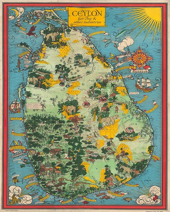 Mapa de Sri Lanka Ceilán mostrando su té y otras | Etsy
