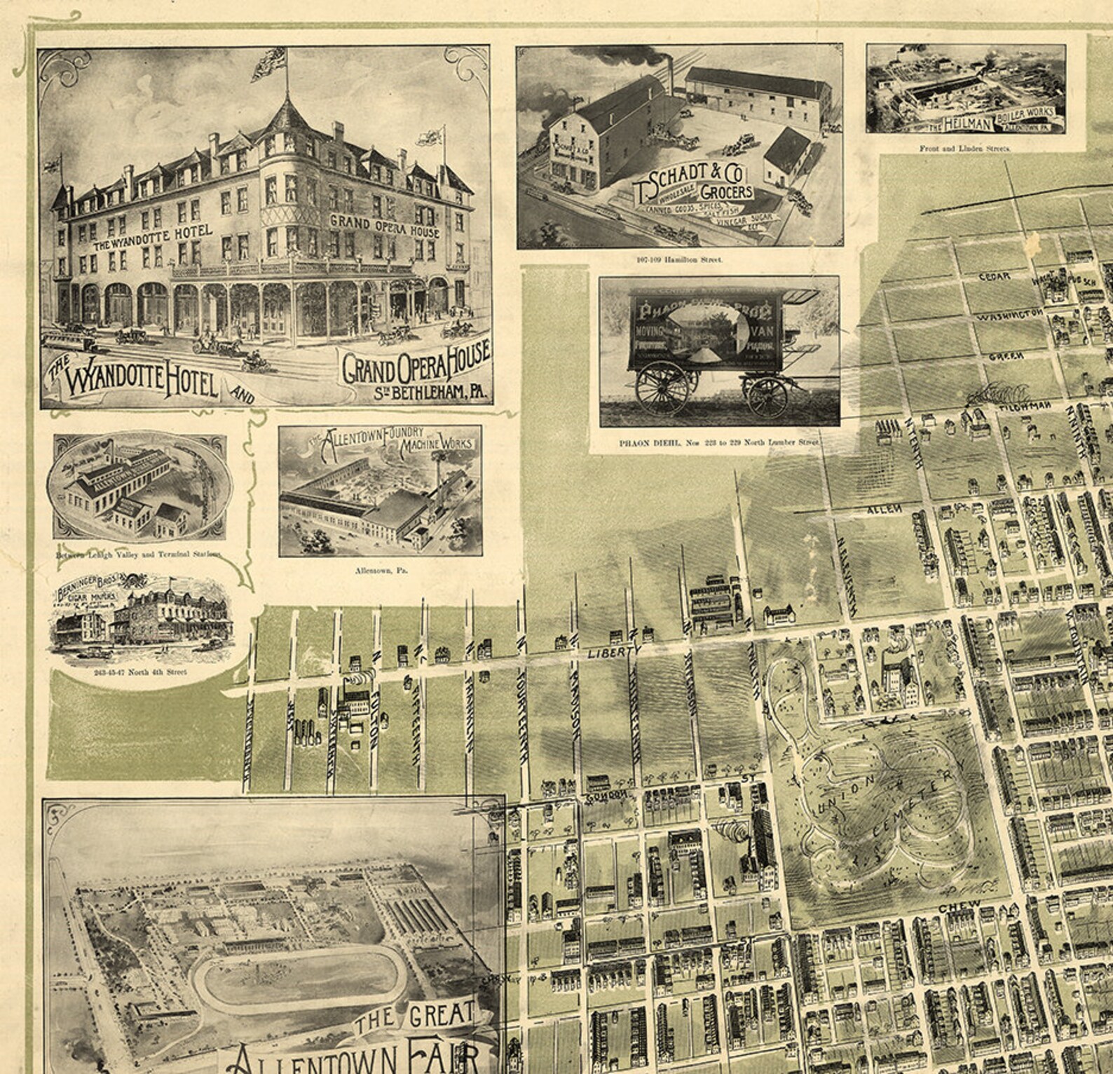Map of Allentown, Lehigh County, Pennsylvania, PA 1901. Vintage Home ...