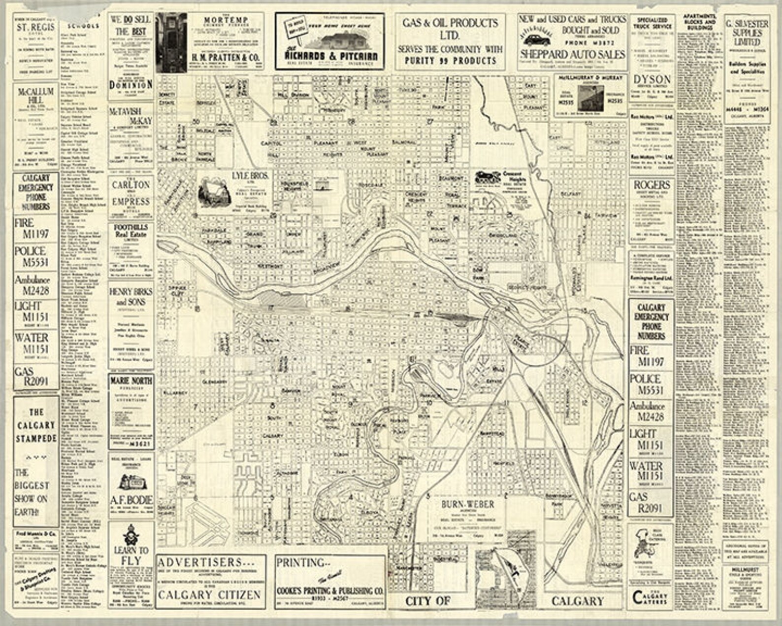 Map of Calgary Alberta Canada in 1950. Restoration Hardware | Etsy
