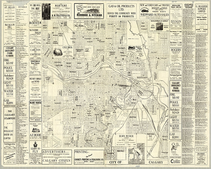 Map of Calgary Alberta Canada in 1950. Restoration Hardware | Etsy