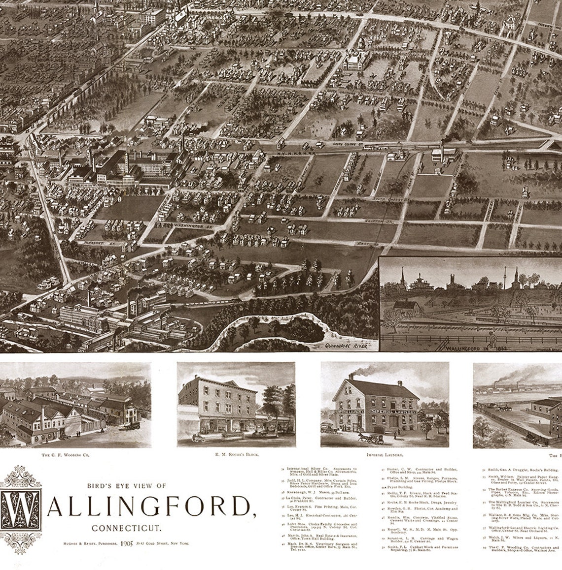 Map of Wallingford, New Haven CO., Connecticut CT 1904. Hughes & Bailey ...