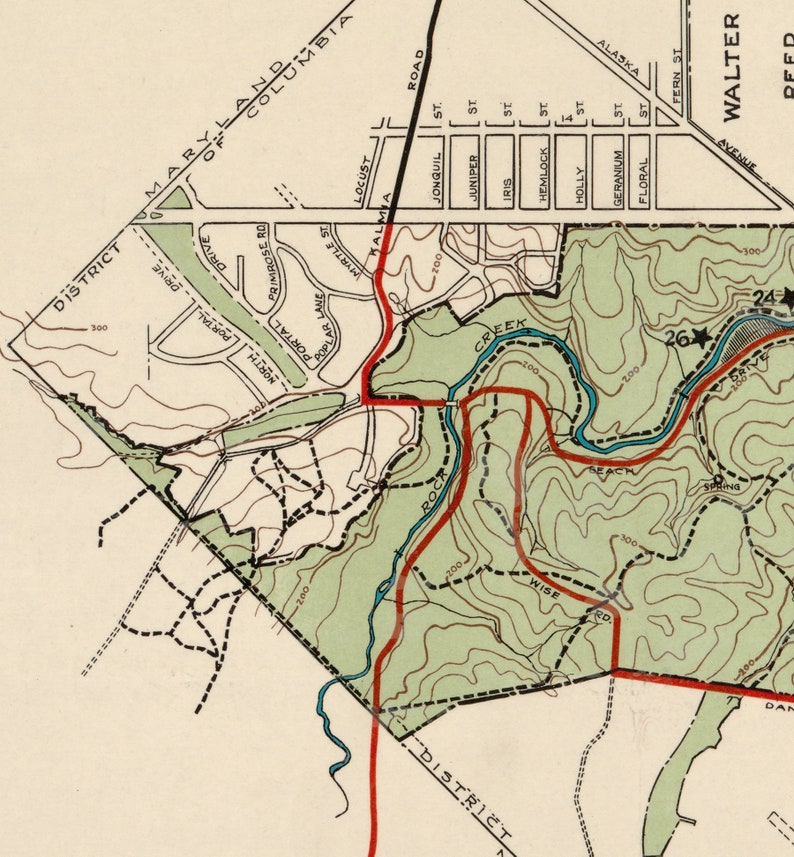 Map of Rock Creek Park, Washington, D.C. 1933. Vintage Home Deco Style ...