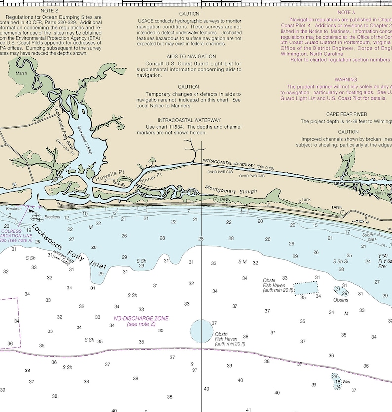 Nautical Charts of Approaches to Cape Fear River North - Etsy