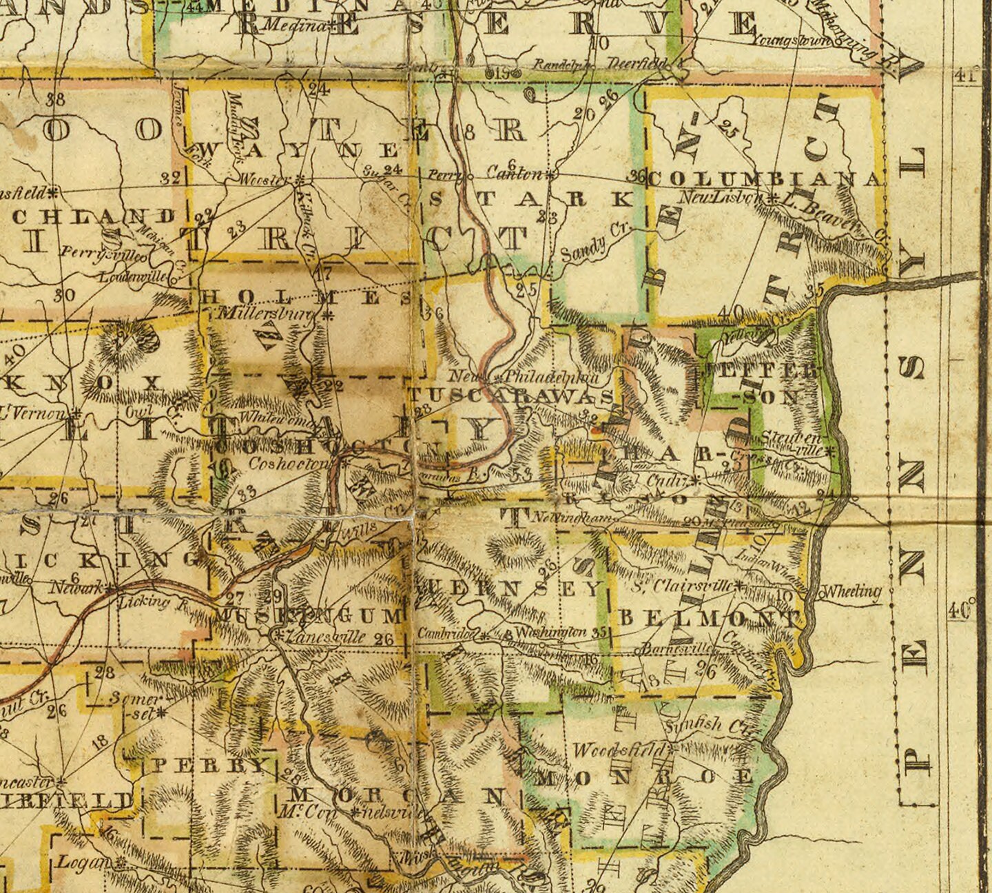 Map of Ohio OH 1825. Vintage Home Deco Style Old Wall Reproduction Map ...