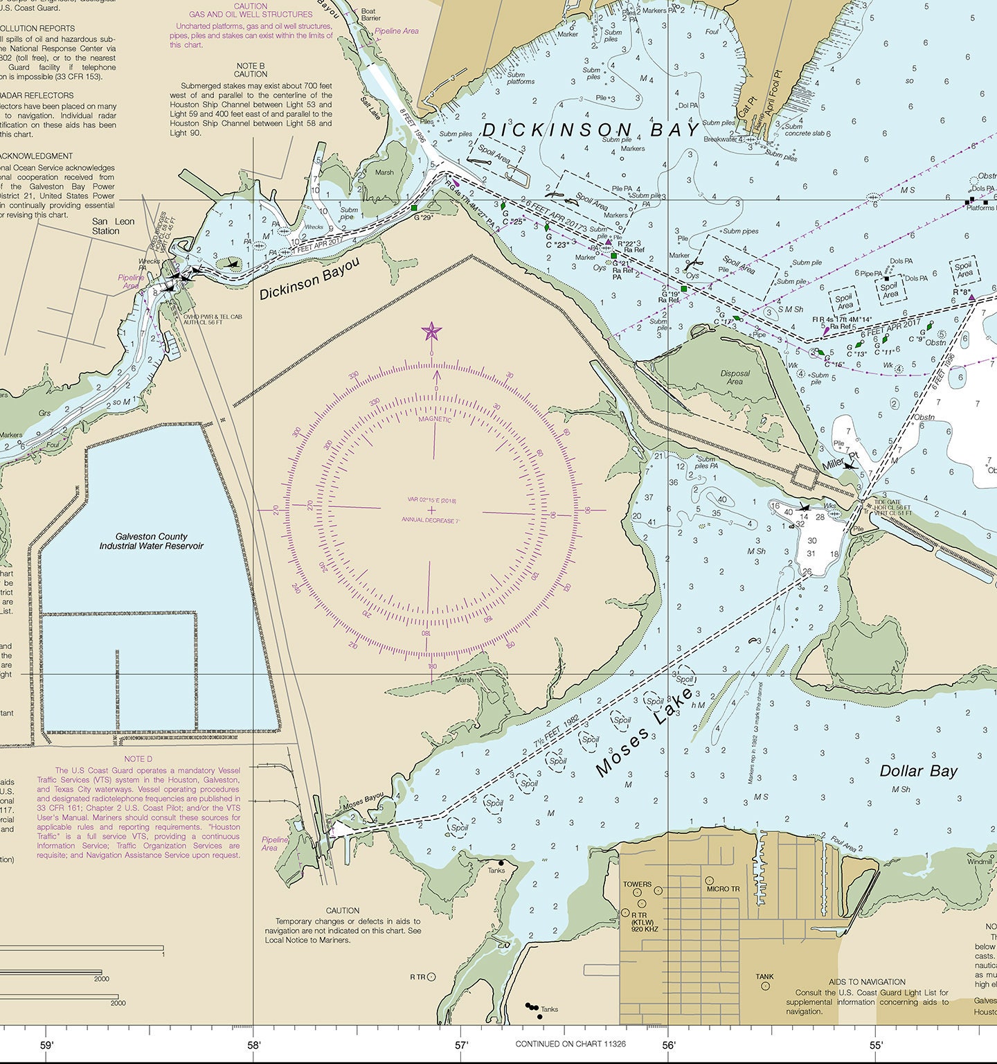 Upper Galveston Bay & Houston Ship Channel Map – NOAA Chart 11327 ...