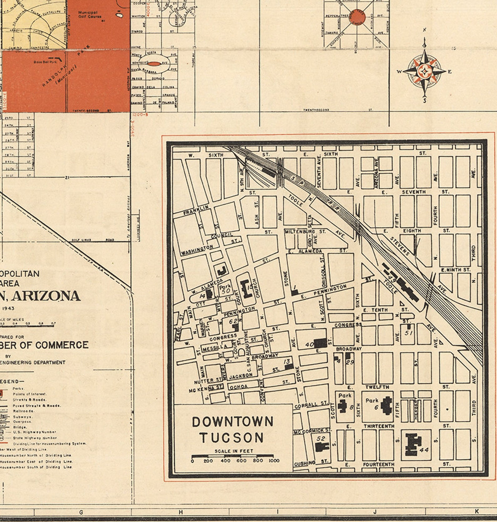 Map of Tucson, Pima Co., Arizona. 1943. Restoration Hardware Home Deco ...