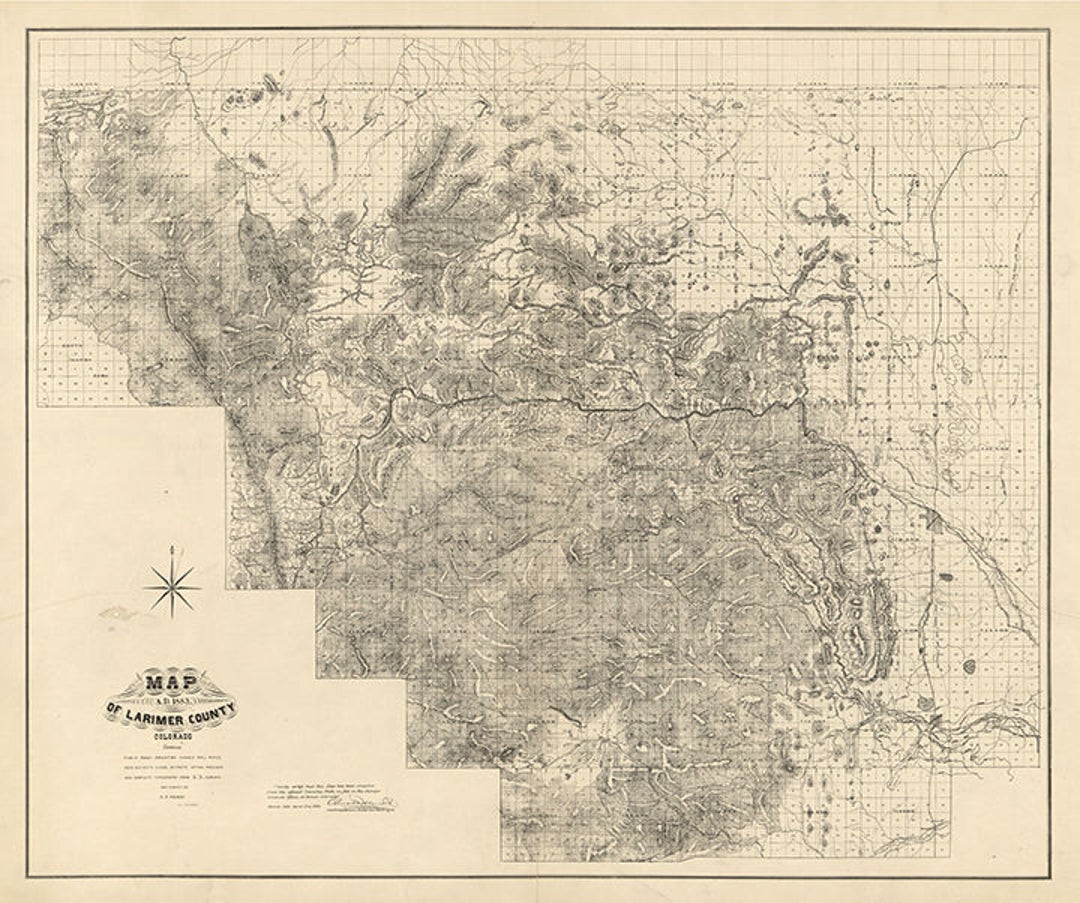 Map of the Larimer County, Colorado, 1883. Vintage Restoration Hardware ...