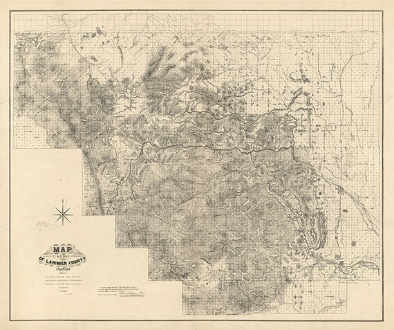 Map of the Larimer County Colorado 1883. Vintage Restoration - Etsy