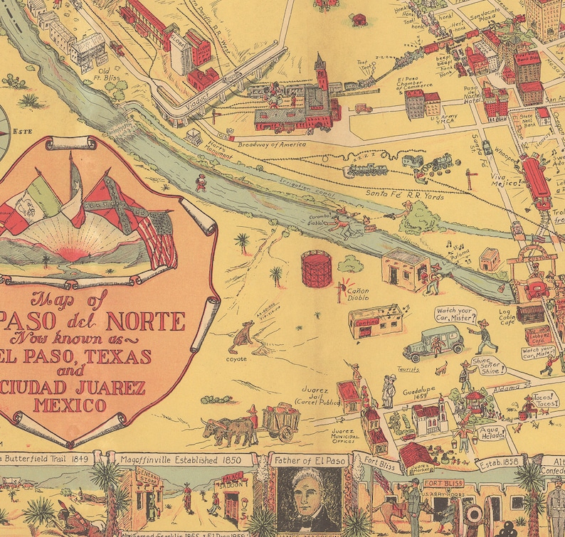 Map of El Paso Del Norte Also Known as El Paso, Texas and Ciudad Juarez ...