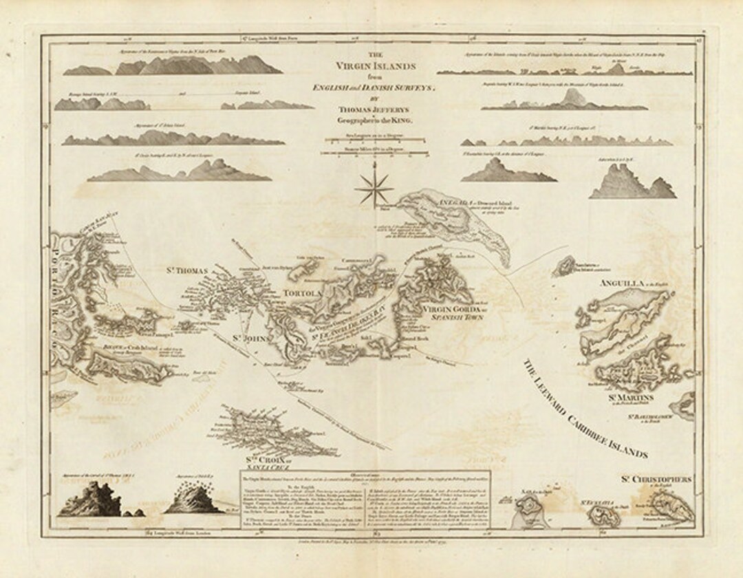Map of the Virgin Island, 1775. Vintage Reprint Map. 1892. Vintage ...