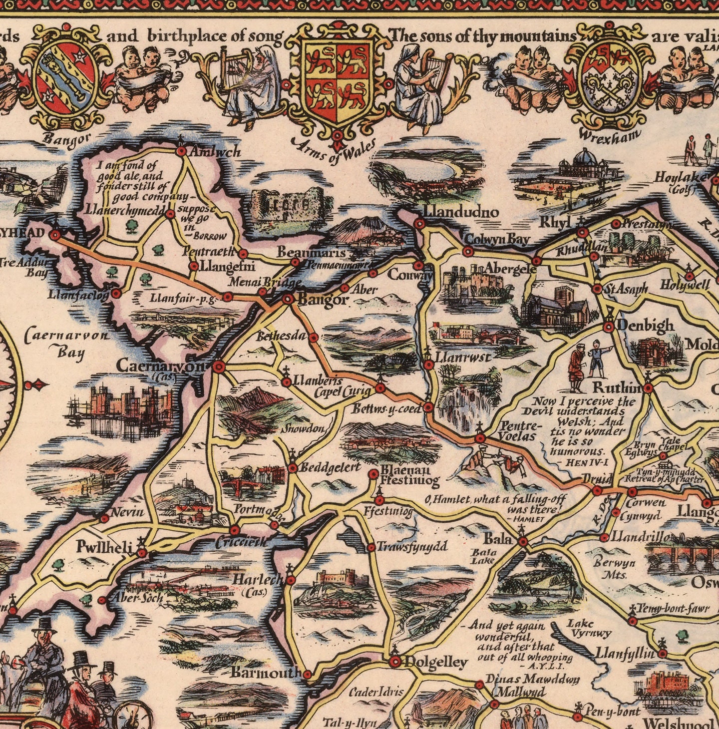 Historic Pictorial Map Esso Pictorial Plan of Wales With - Etsy