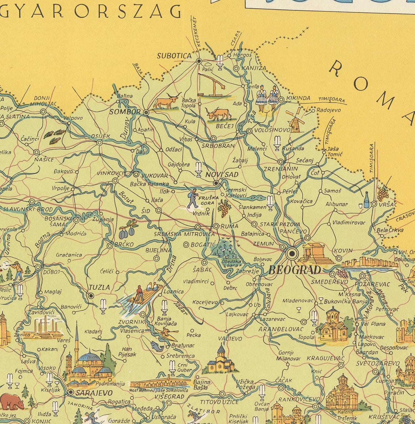 Yugoslavia Pictorial Map. Vintage Reproduction Historic Poster Print ...