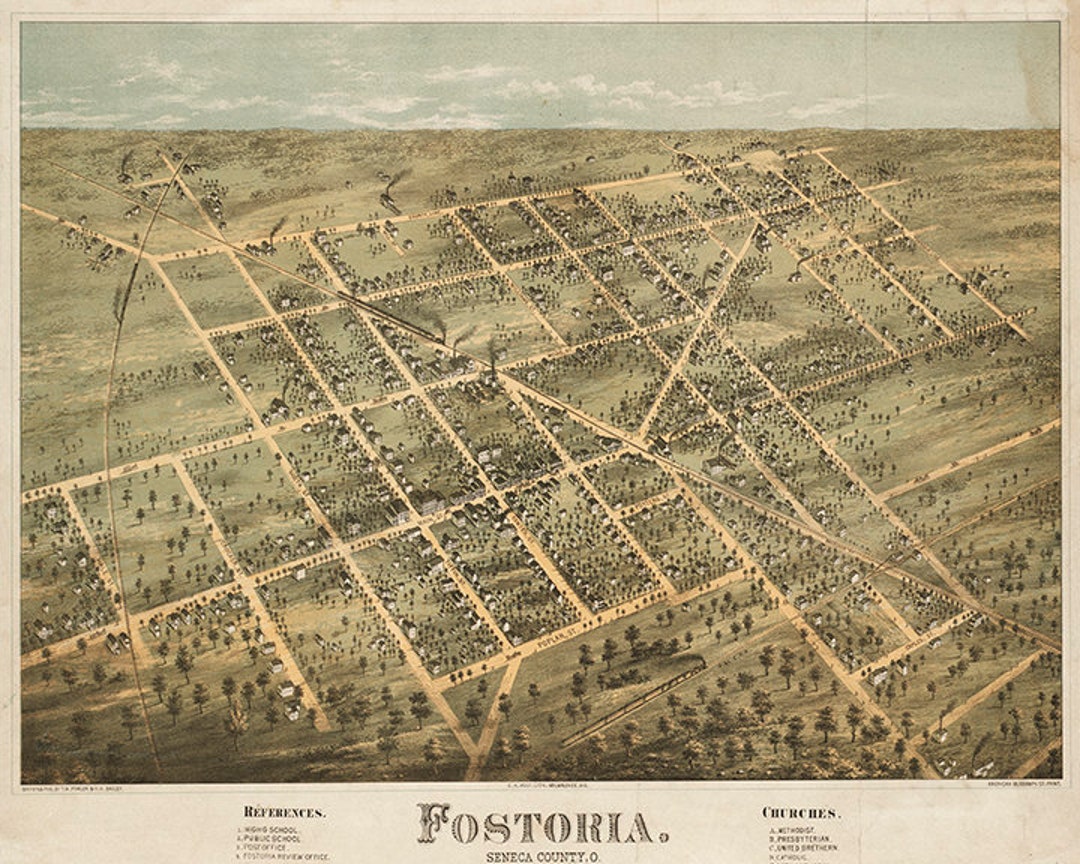 Map of Fostoria, Hancock, Seneca, and Wood County, Ohio, 1872. Vintage ...