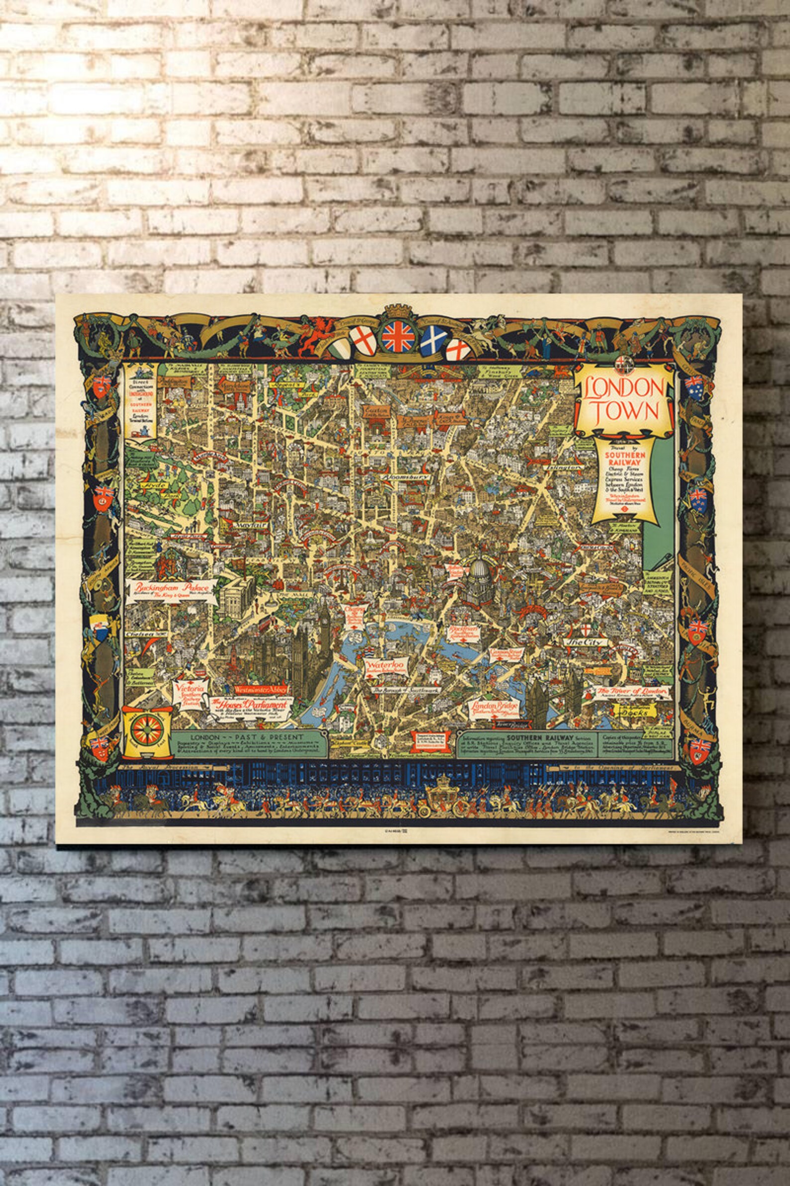 Pictorial Map of London Town 1938. Vintage Home Deco Style Old | Etsy