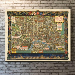Pictorial Map of London Town 1938. Vintage Home Deco Style Old Wall ...