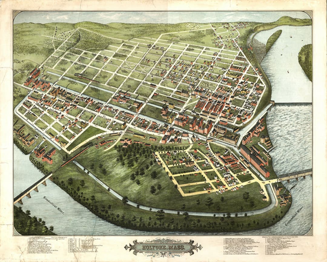 Map of Holyoke, Hampden Co, Massachusetts Ma., 1877. Restoration ...