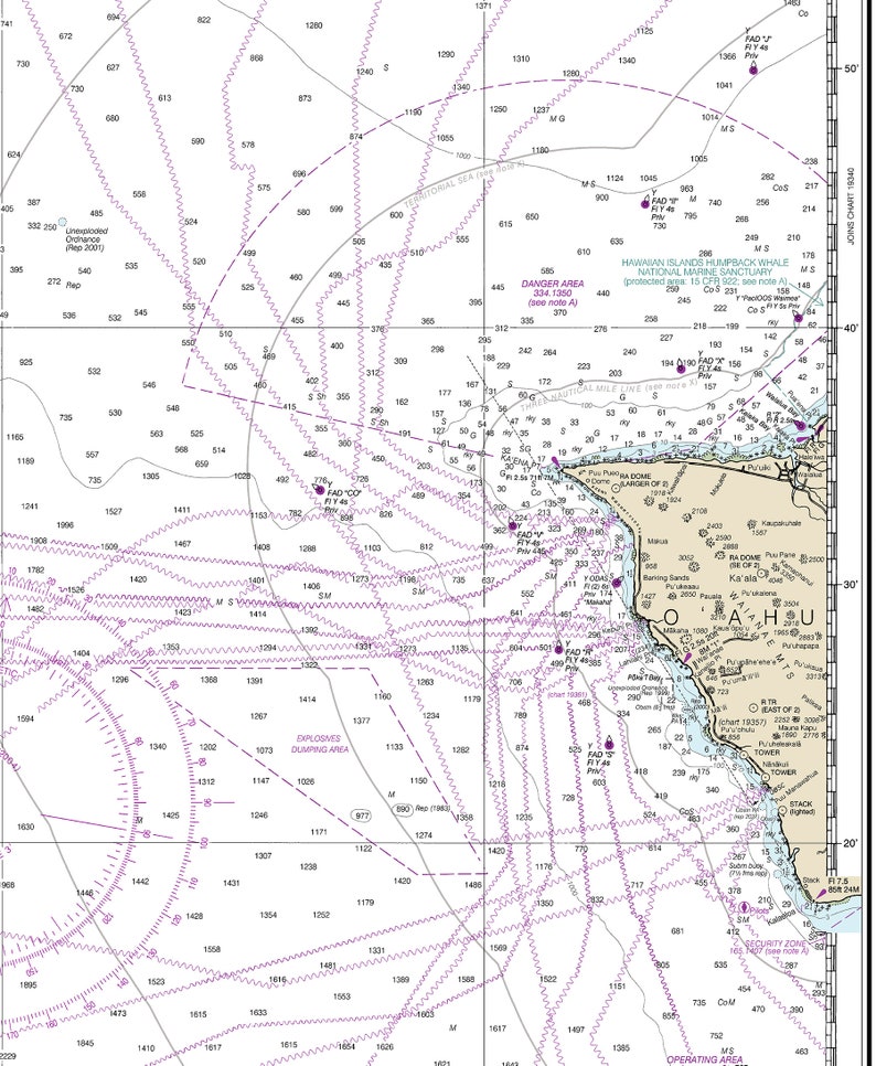 Nautical Charts of Oahu to Niihau. 19380 Hawaii Map Reproduction - Etsy