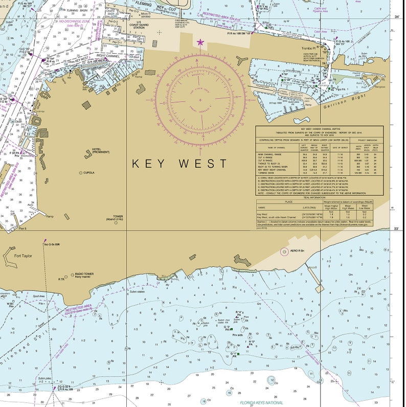 Key West Harbor Map – NOAA Nautical Chart 11447 Reproduction – Florida ...