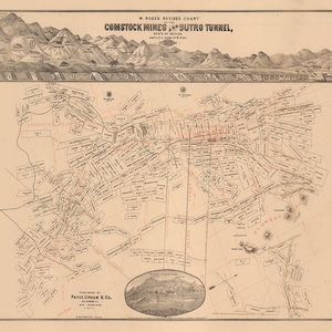 Chart of the Comstock Mines and Sutro Tunnel. Home Deco Style Old Wall ...