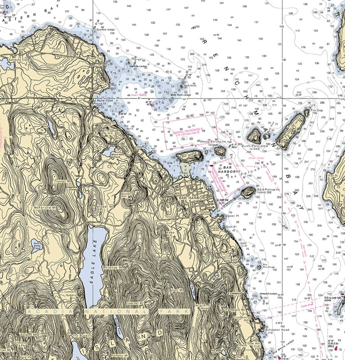 Nautical Charts of Mount Desert Island and Frenchman Bay of - Etsy